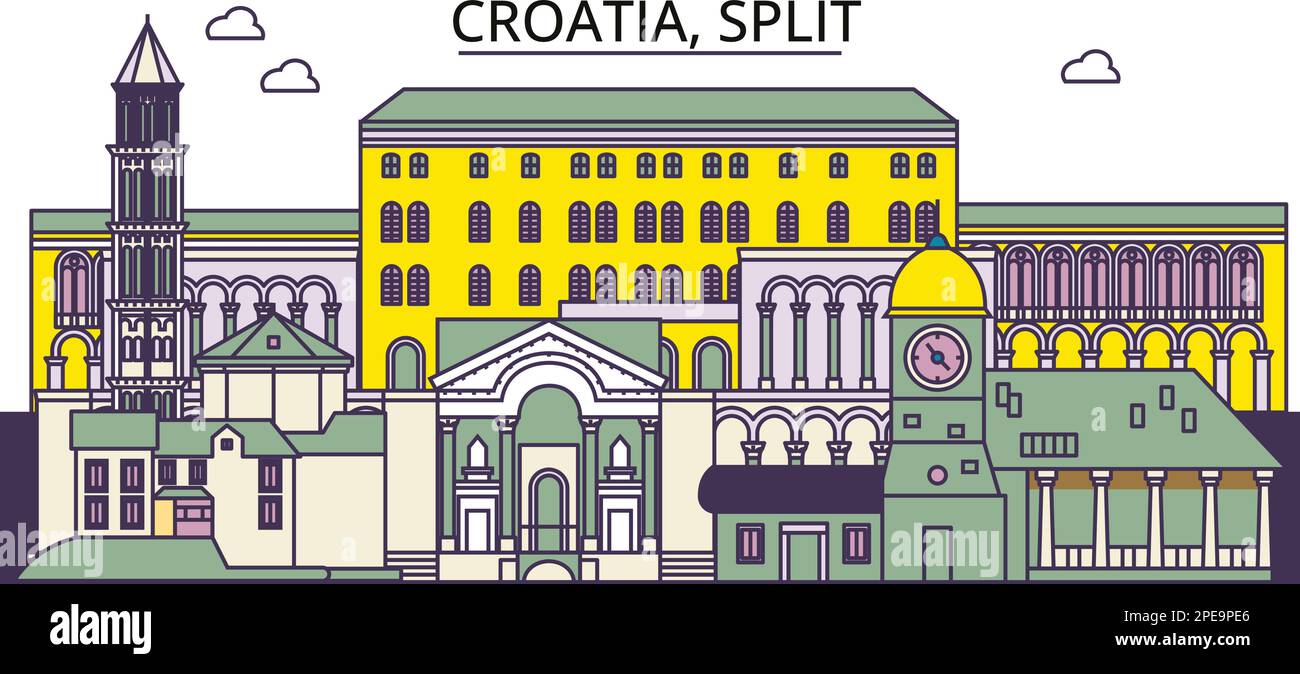 Croatia, Split tourism landmarks, vector city travel illustration Stock ...