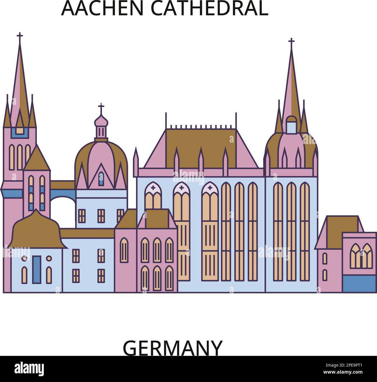 Germany, Aachen Cathedral tourism landmarks, vector city travel ...