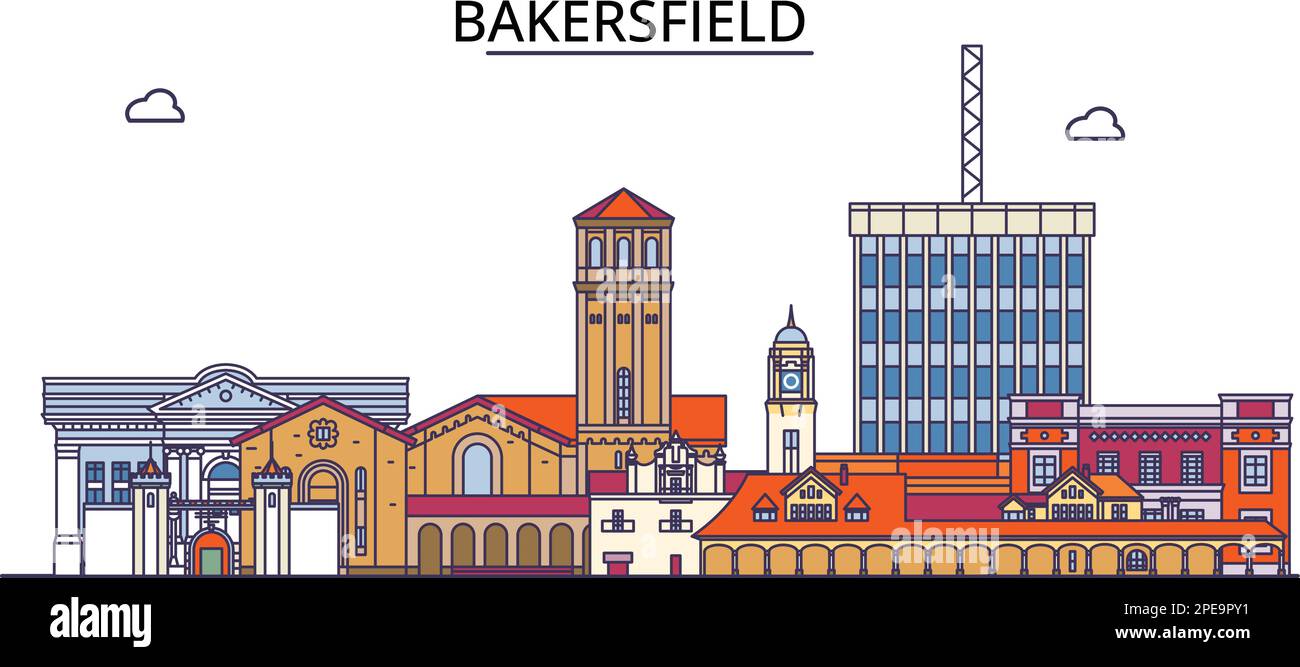 United States, Bakersfield City tourism landmarks, vector city travel ...