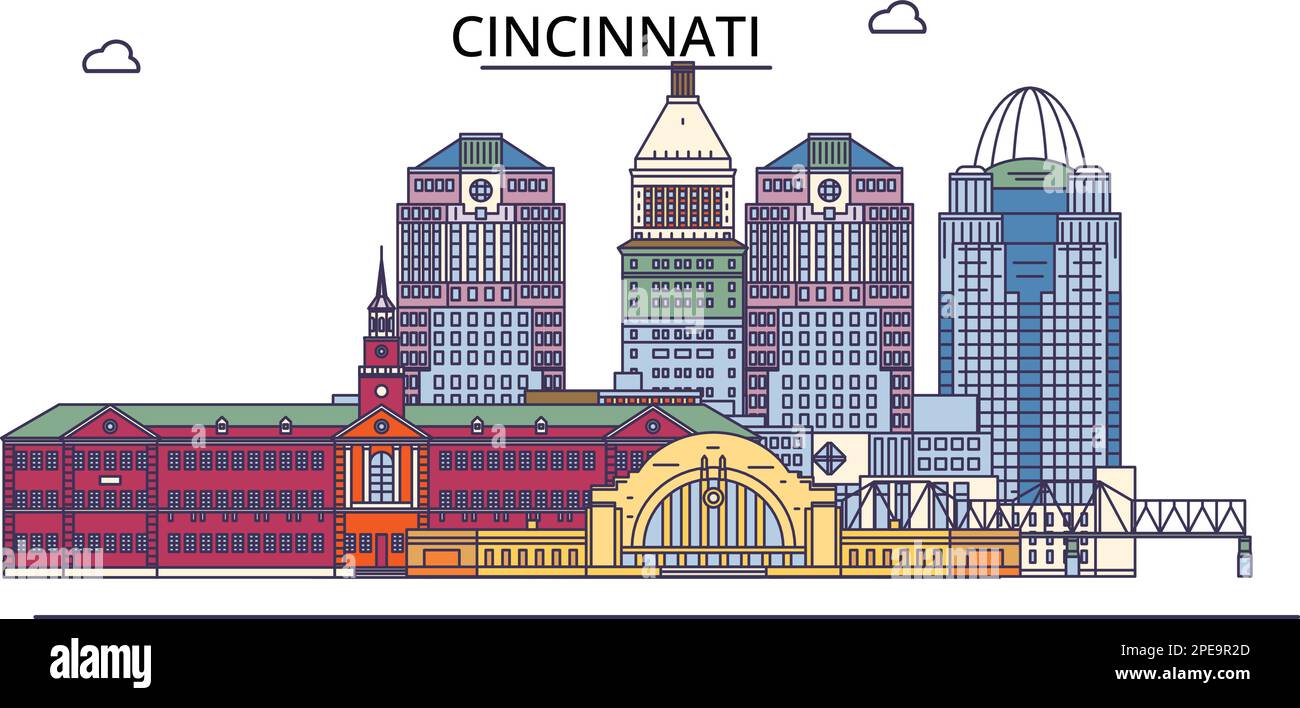 United States, Cincinnati City tourism landmarks, vector city travel ...