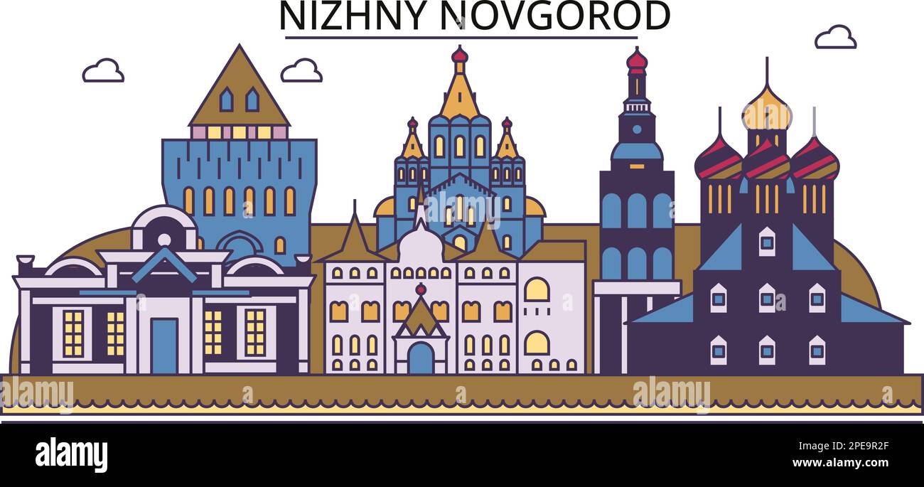 Russia, Nizhny Novgorod tourism landmarks, vector city travel illustration Stock Vector Image ...