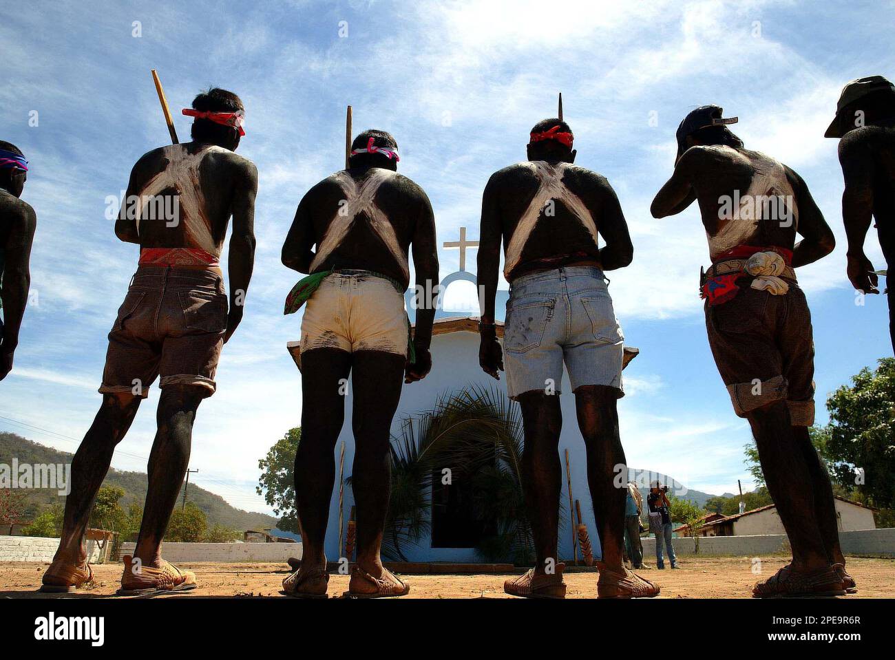 Members of the indigenous Cora community playing the principal part of ...