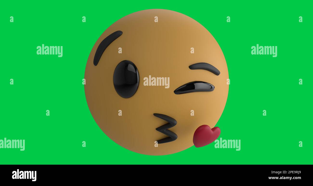 Close up of emoji icon sending kisses on green screen background Stock ...