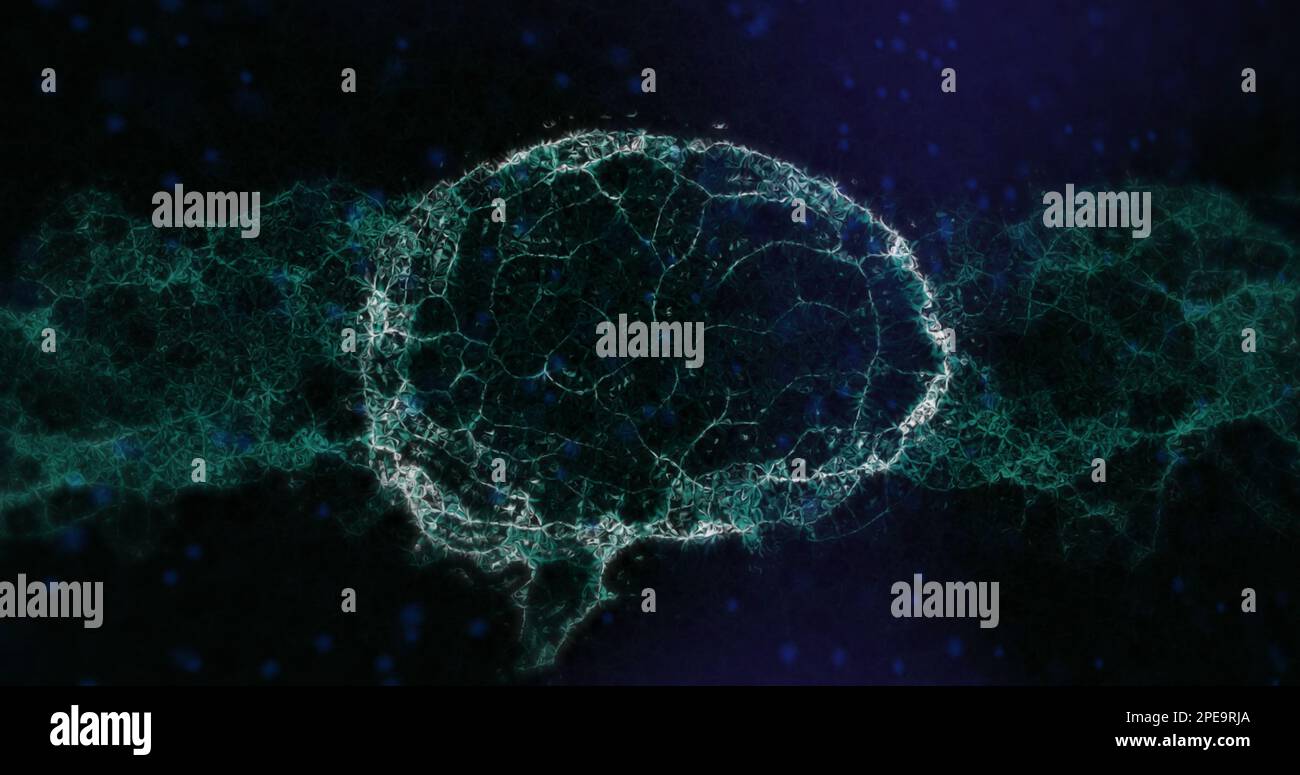 Composition of human brain and dna strand on black background Stock ...