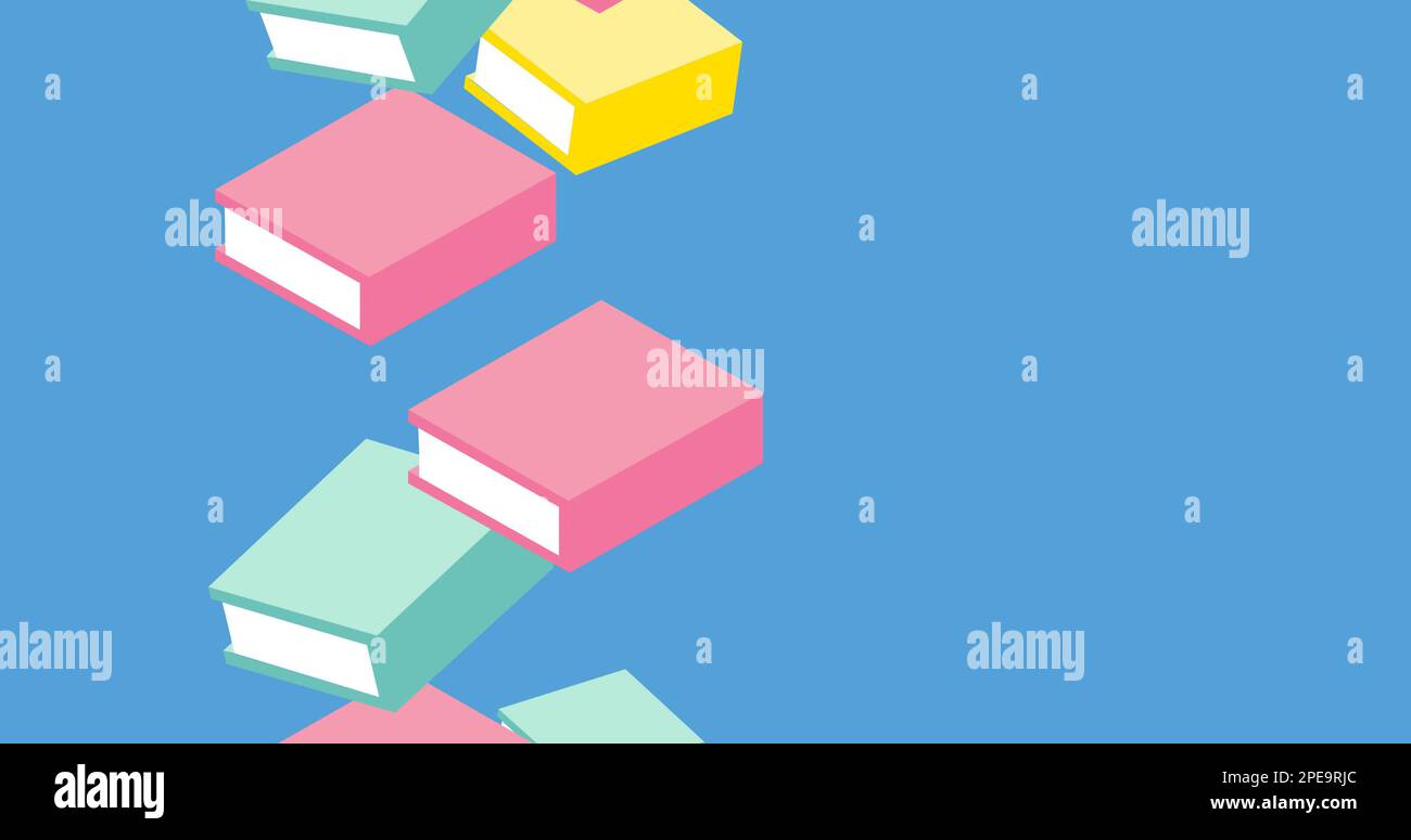 Composition of books falling and copy space on blue background Stock ...