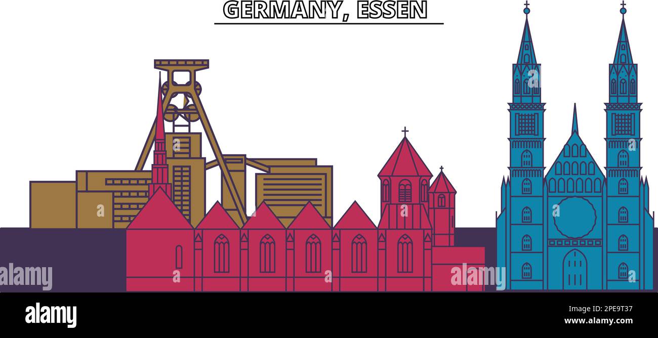Germany, Essen tourism landmarks, vector city travel illustration Stock ...
