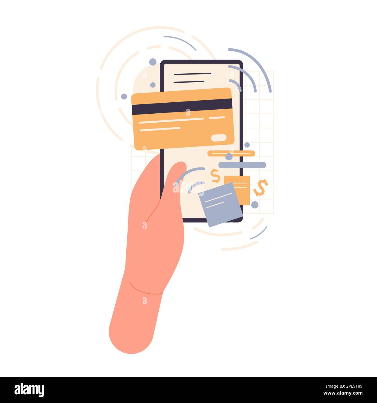 Phone in hand mobile banking. Digital money transaction, online payment ...