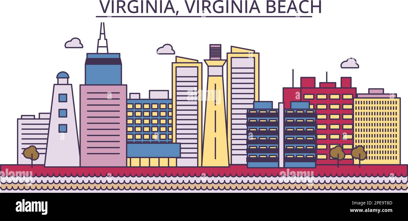 United States, Virginia Beach tourism landmarks, vector city travel ...