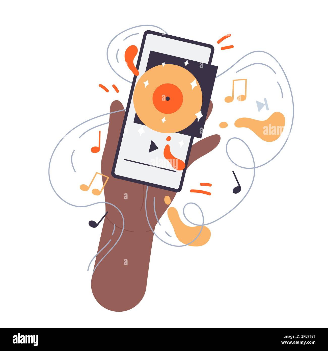 Phone in hand musical player. Listening to music on mobile application vector illustration Stock ...