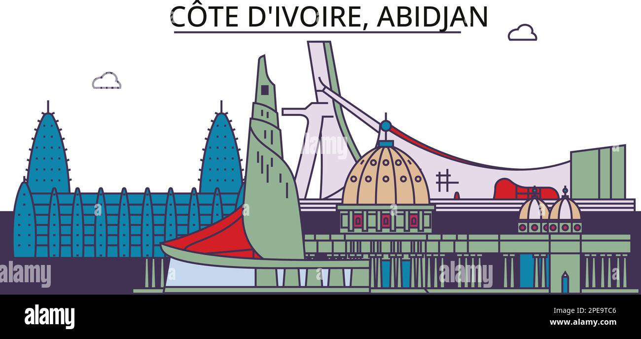 Cote Divoire, Abidjan tourism landmarks, vector city travel ...