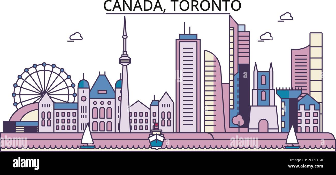Canada, Toronto tourism landmarks, vector city travel illustration ...