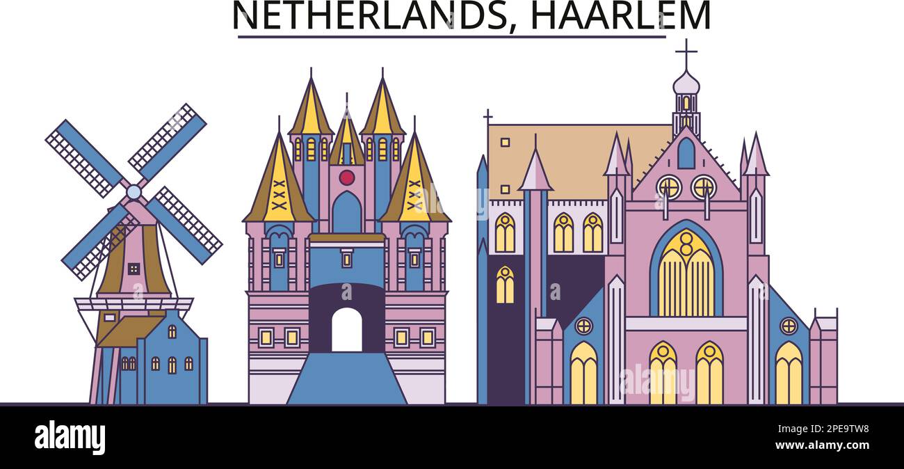 Netherlands, Haarlem tourism landmarks, vector city travel illustration ...