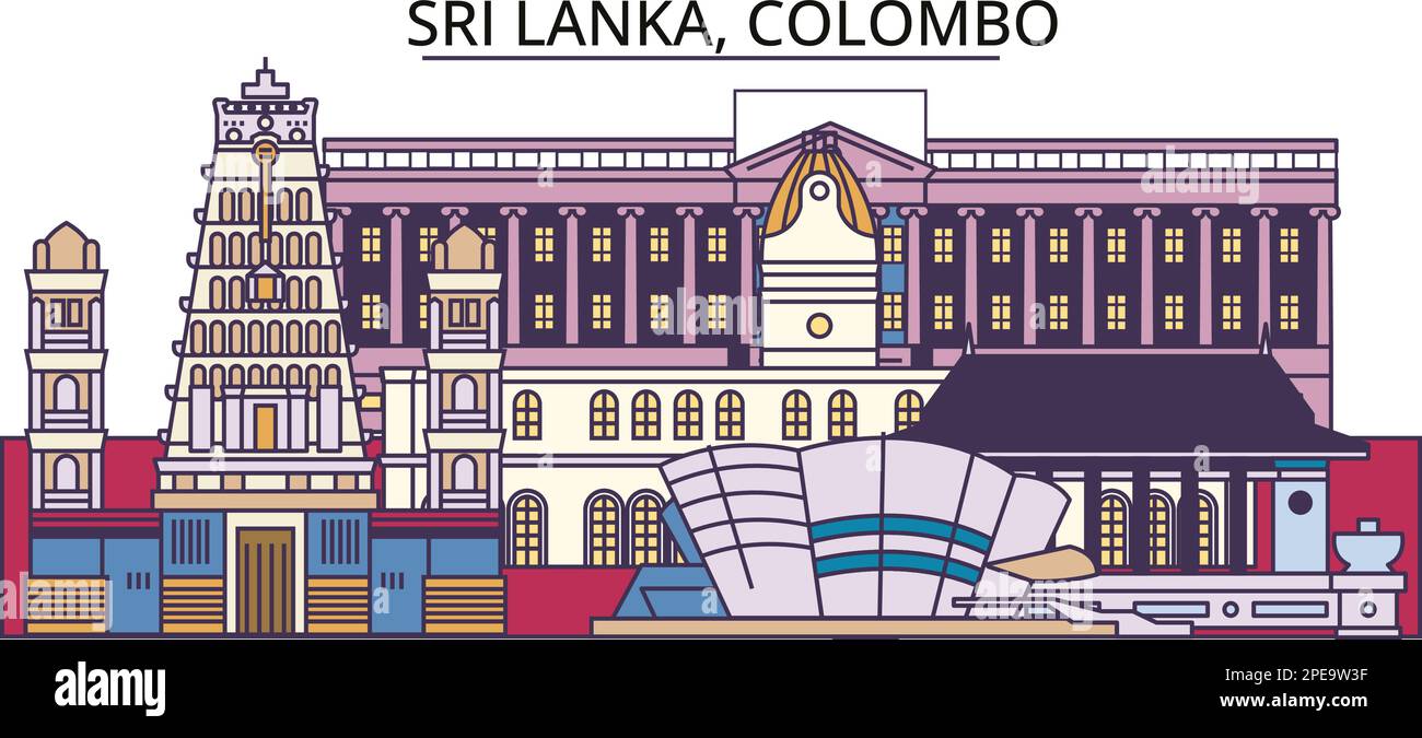 Sri Lanka, Colombo tourism landmarks, vector city travel illustration ...