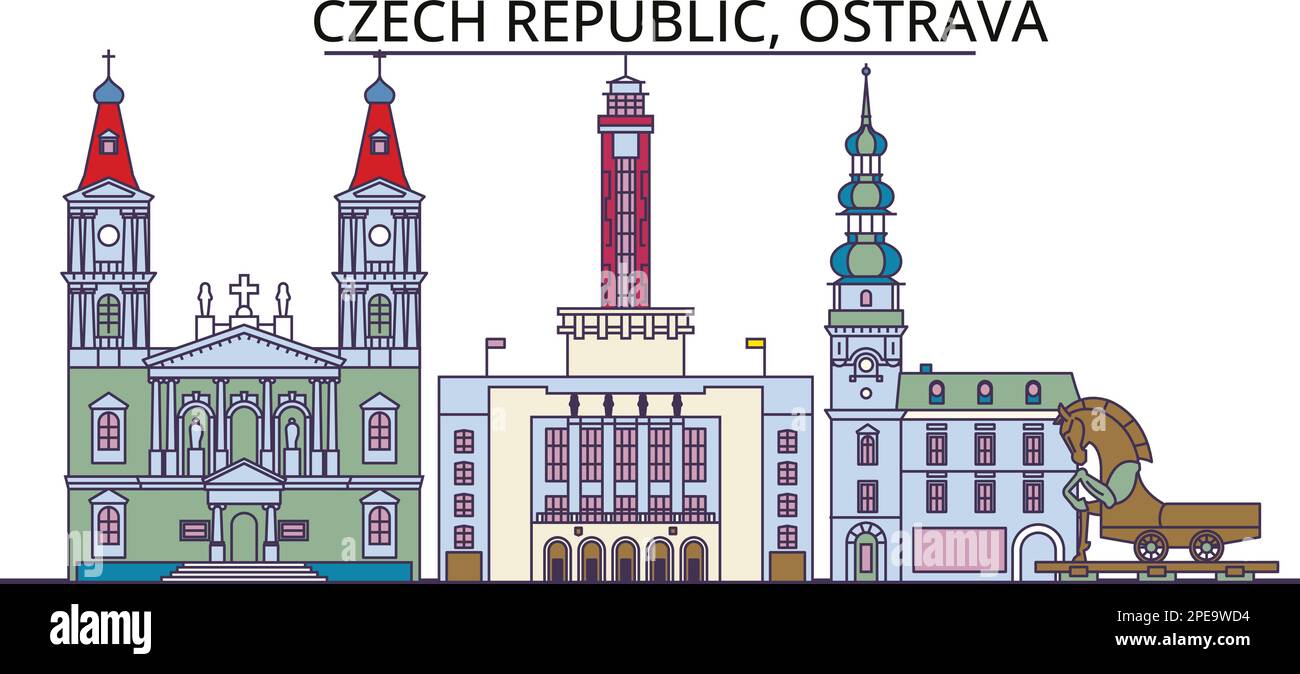 Czech Republic, Ostrava tourism landmarks, vector city travel ...