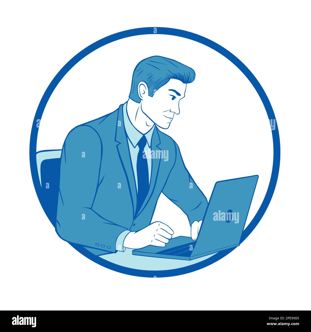 Young businessman using laptop computer working at his desk at home ...