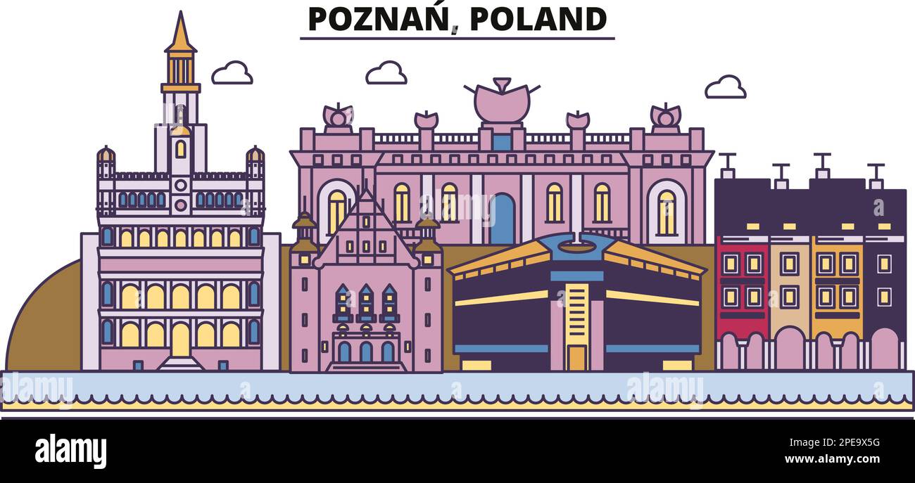 Poland, Poznan tourism landmarks, vector city travel illustration Stock ...