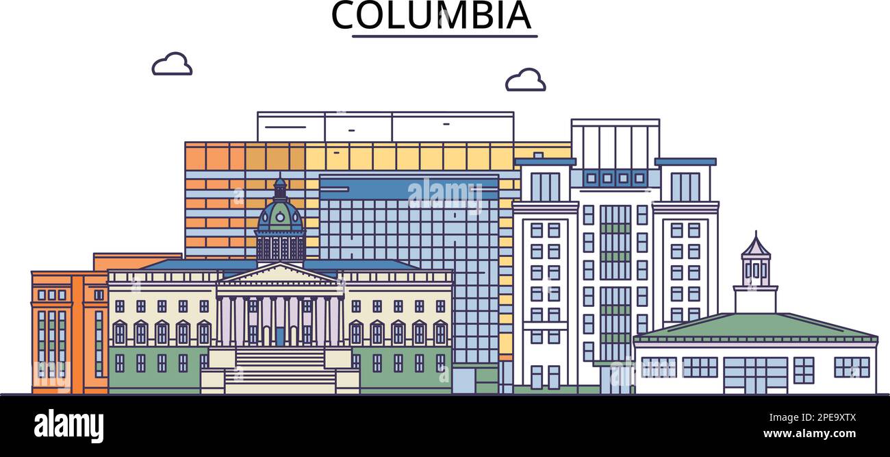 United States, Columbia City tourism landmarks, vector city travel ...