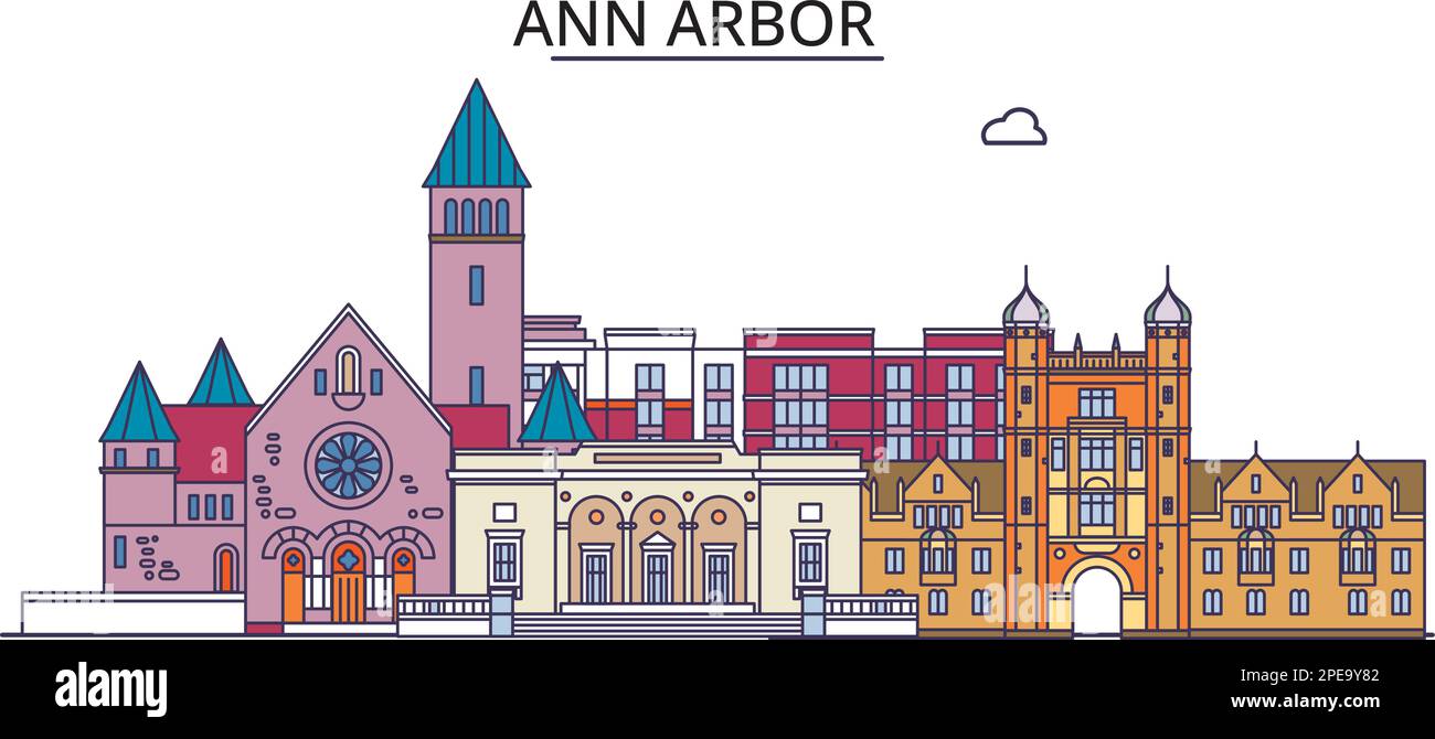 United States, Ann Arbor tourism landmarks, vector city travel ...