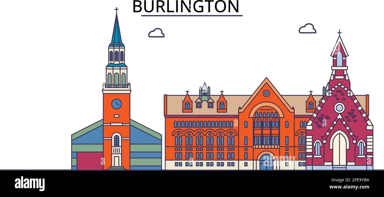 United States, Burlington City tourism landmarks, vector city travel ...