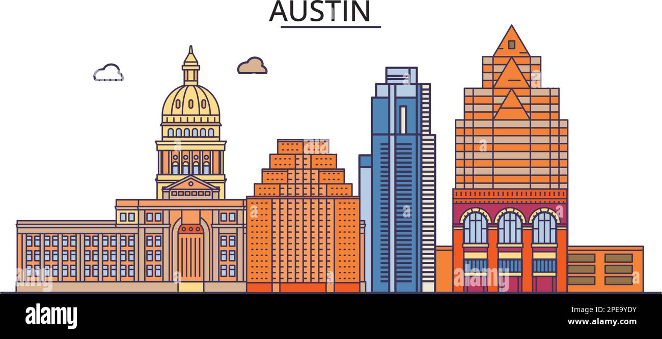 United States, Austin City tourism landmarks, vector city travel ...