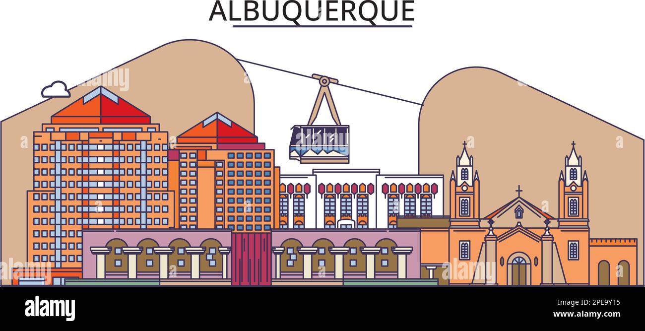 United States, Albuquerque City (2) tourism landmarks, vector city ...