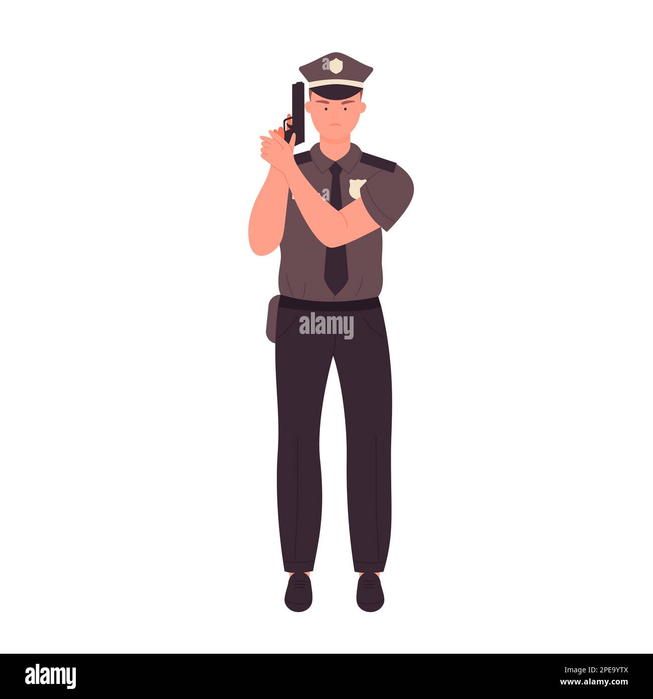 Angry policeman holds gun. Security police officer, policeman in ...