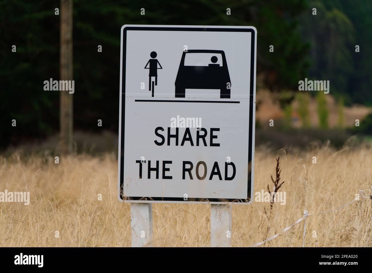 Share the road bicycle graphic road sign in south island, New Zealand ...