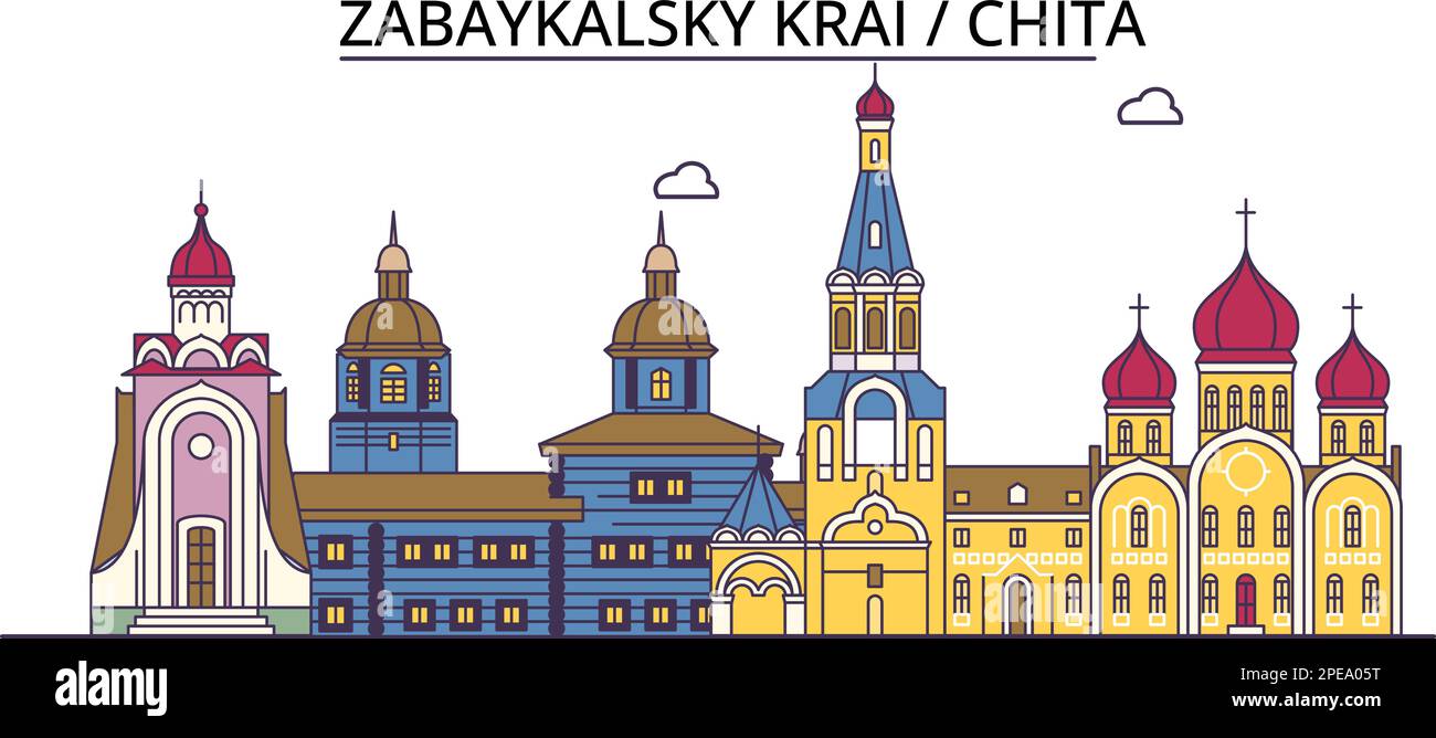 Russia, Chita tourism landmarks, vector city travel illustration Stock ...