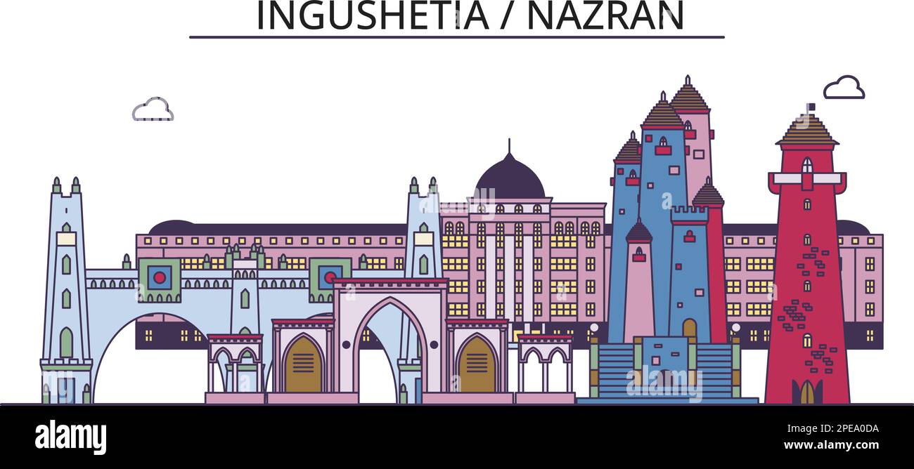 Russia, Magas tourism landmarks, vector city travel illustration Stock ...