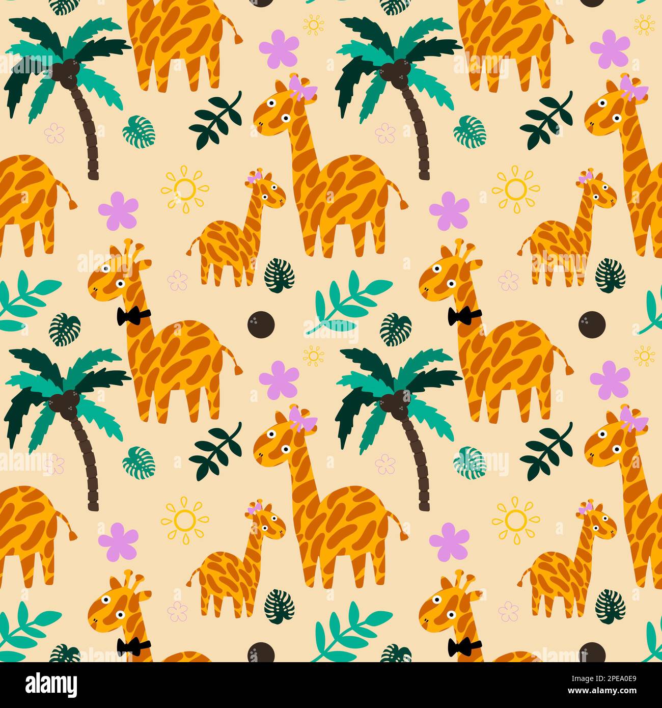 Cartoon summer animals seamless giraffes pattern for wrapping paper and ...