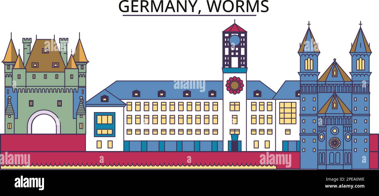 Germany, Worms tourism landmarks, vector city travel illustration Stock ...