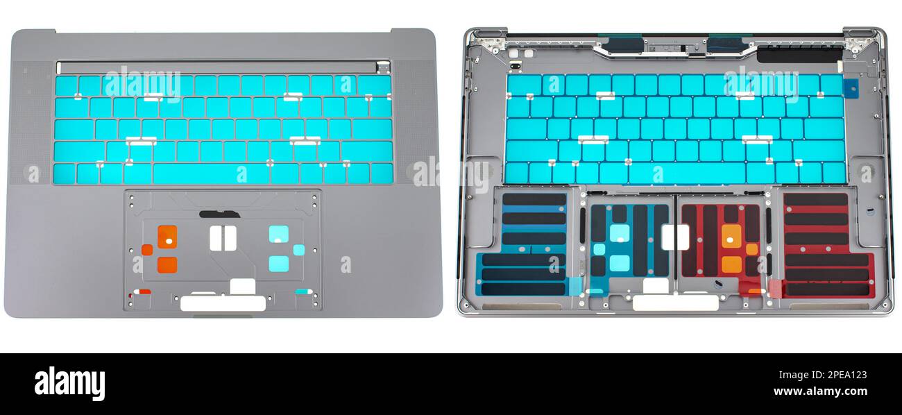 Notebook case part, top cover, keyboard front panel, on white ...