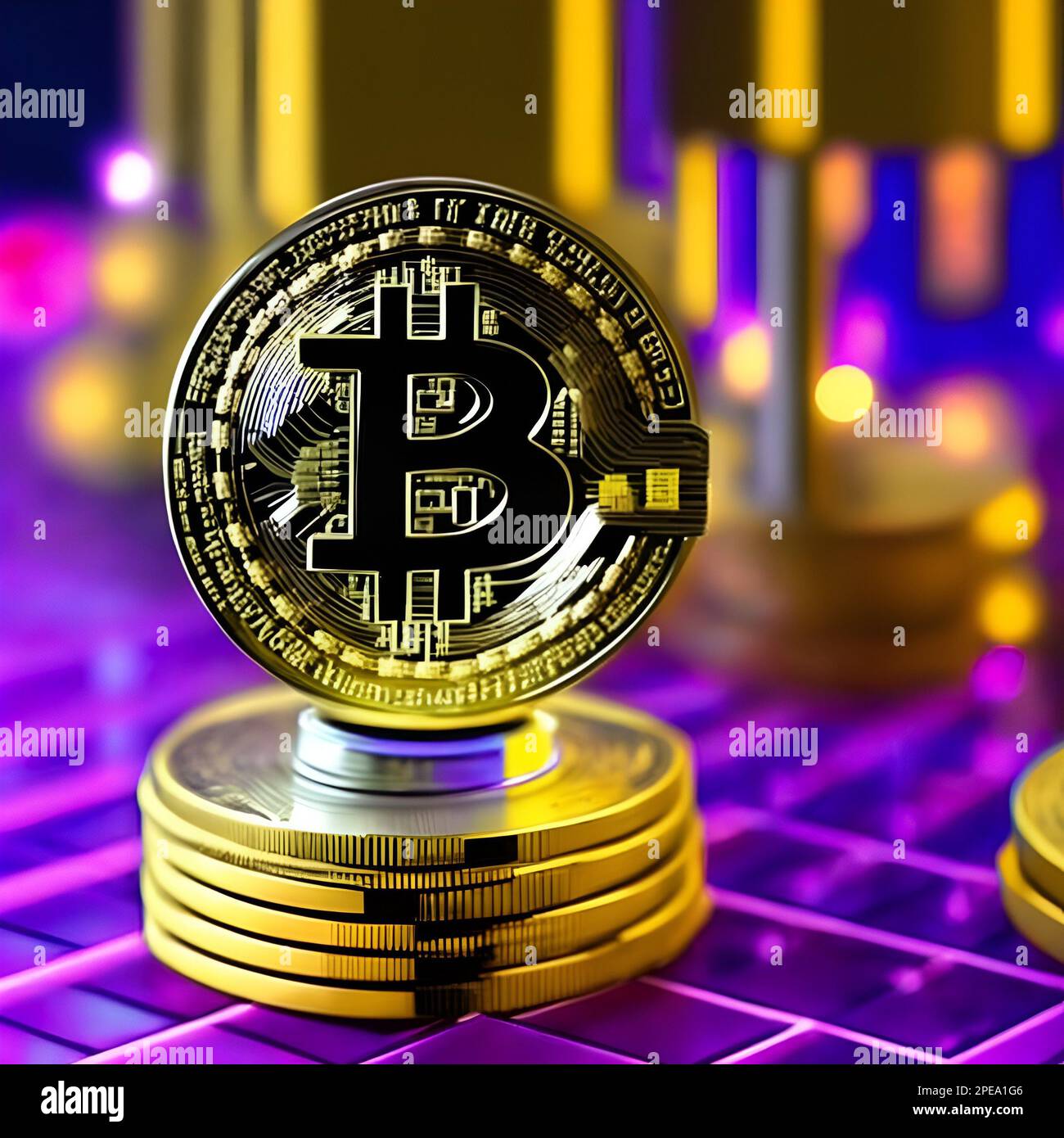 bit coin coin on a colorful background electronic style Stock Photo - Alamy