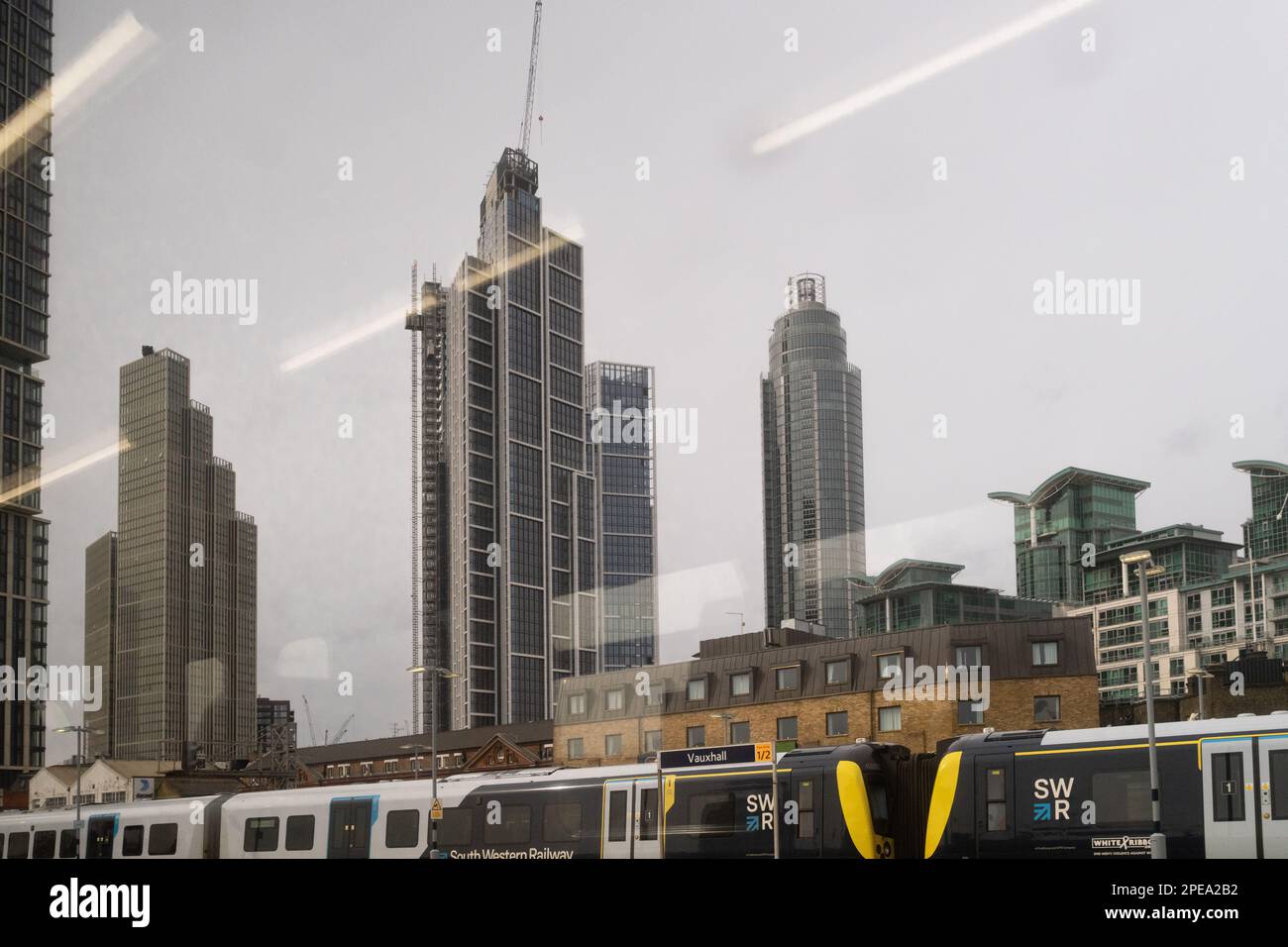 Vauxhall Nine Elms development from train window, London Stock Photo ...