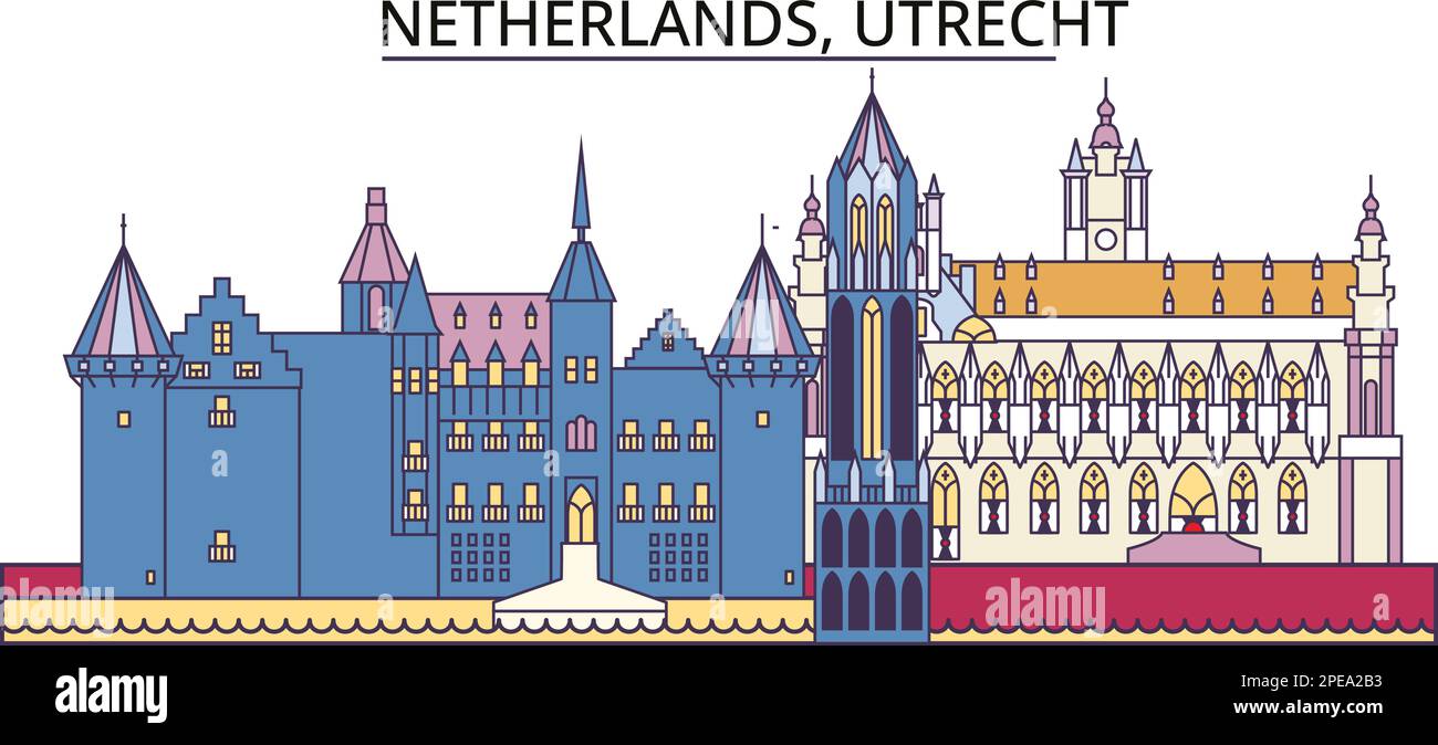Netherlands, Utrecht tourism landmarks, vector city travel illustration ...