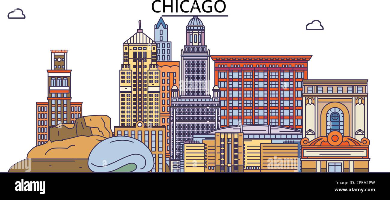 United States, Chicago City (2) tourism landmarks, vector city travel ...