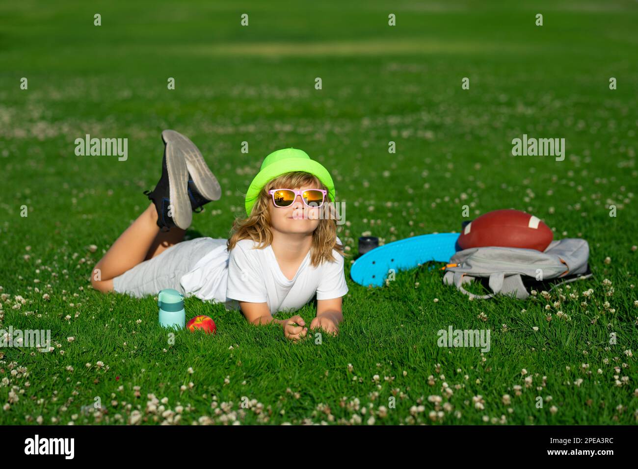 Happy childhood. Kids playing outdoors in summer park. Freedom and ...