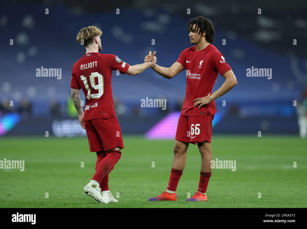 Liverpool's Harvey Elliott (left) and Trent Alexander-Arnold appear ...