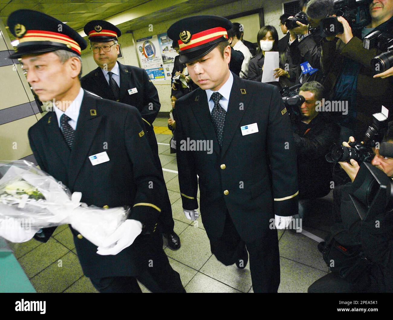 Tokyo's Kasumigaseki subway stationmaster Akira Nishikawa, left ...