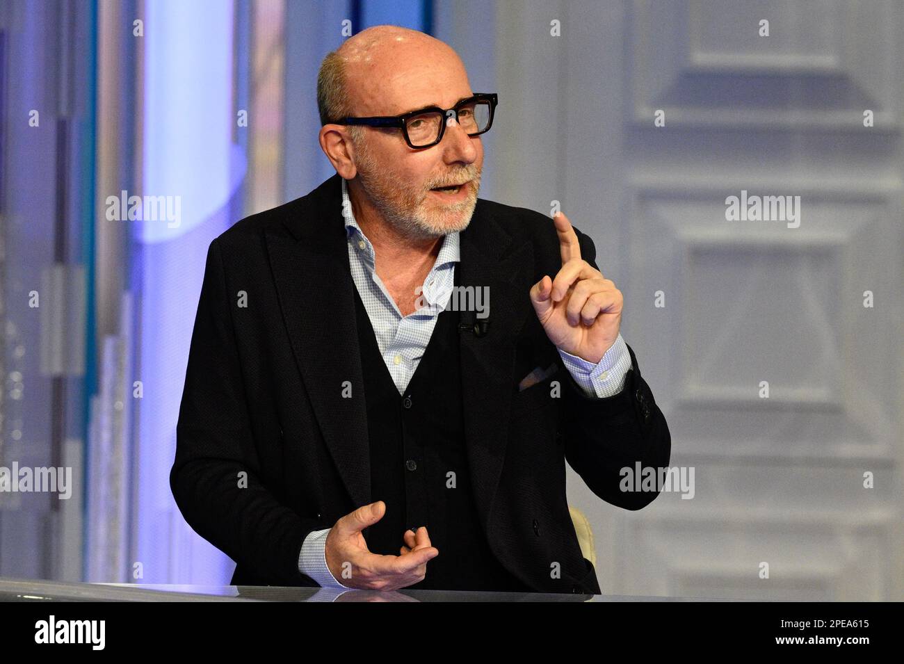 Roberto Arditti during the Porta a Porta broadcast on Rai 1 at the Rai ...