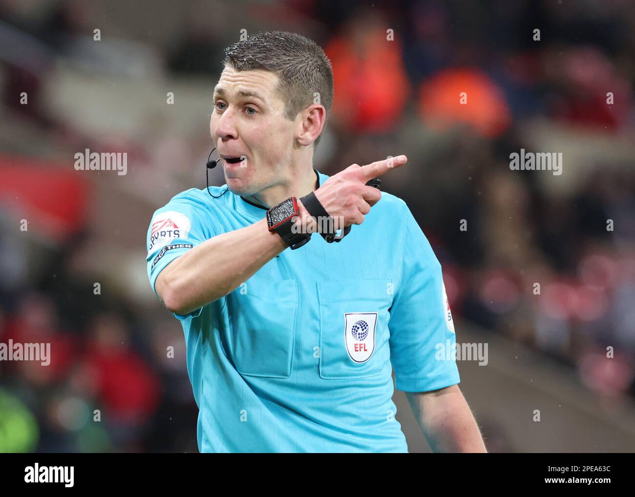 Sunderland, UK. 15th Mar, 2023. Referee Matthew Donohue during the Sky ...