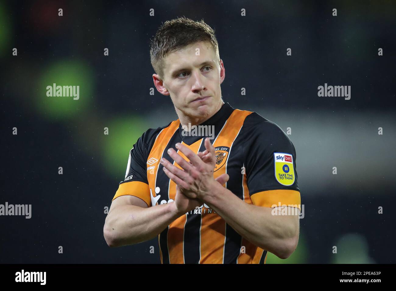 Hull, UK. 15th Mar, 2023. Greg Docherty #8 of Hull City claps his hands ...
