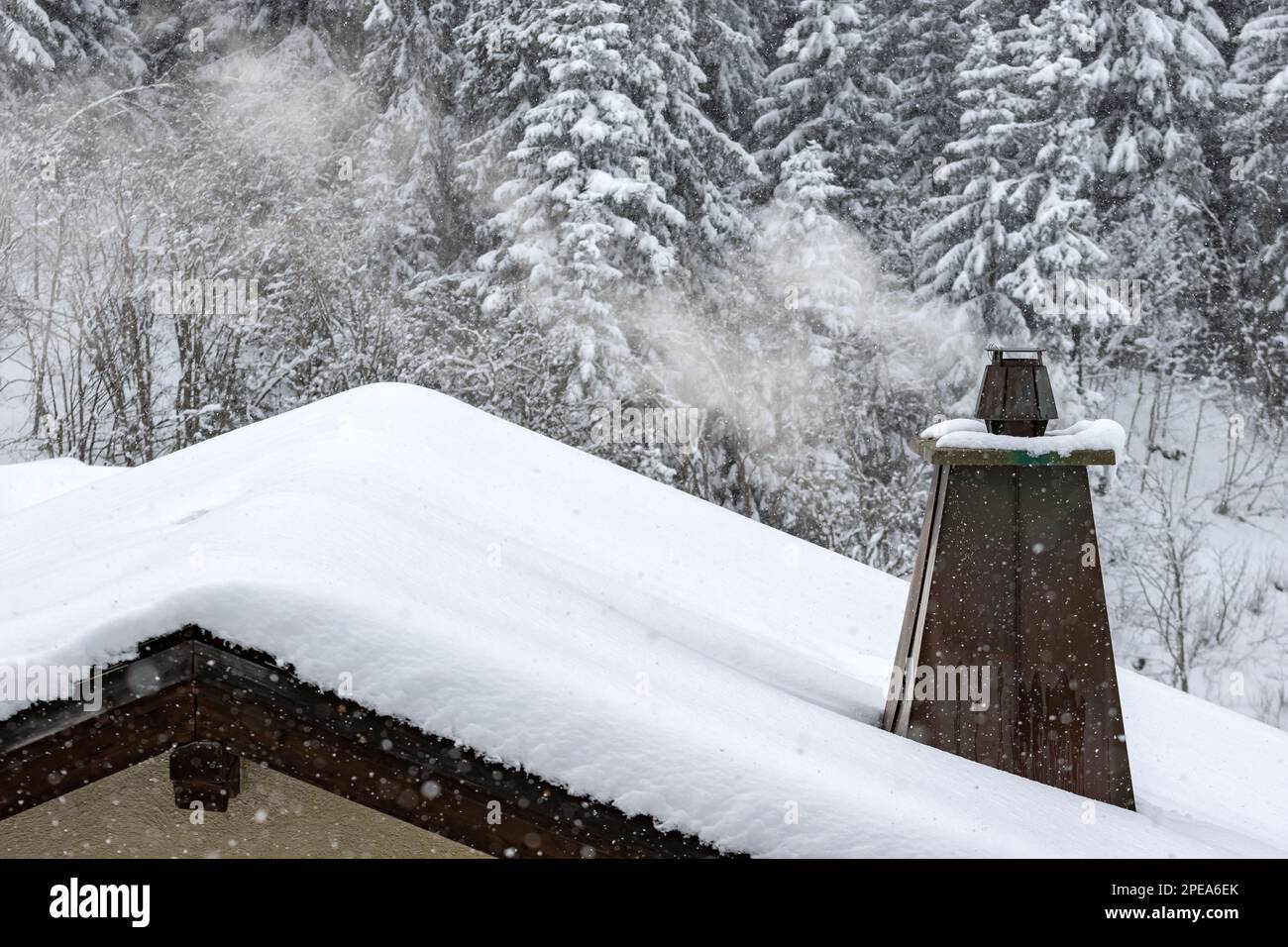 copper chimney on snowy roof Stock Photo - Alamy