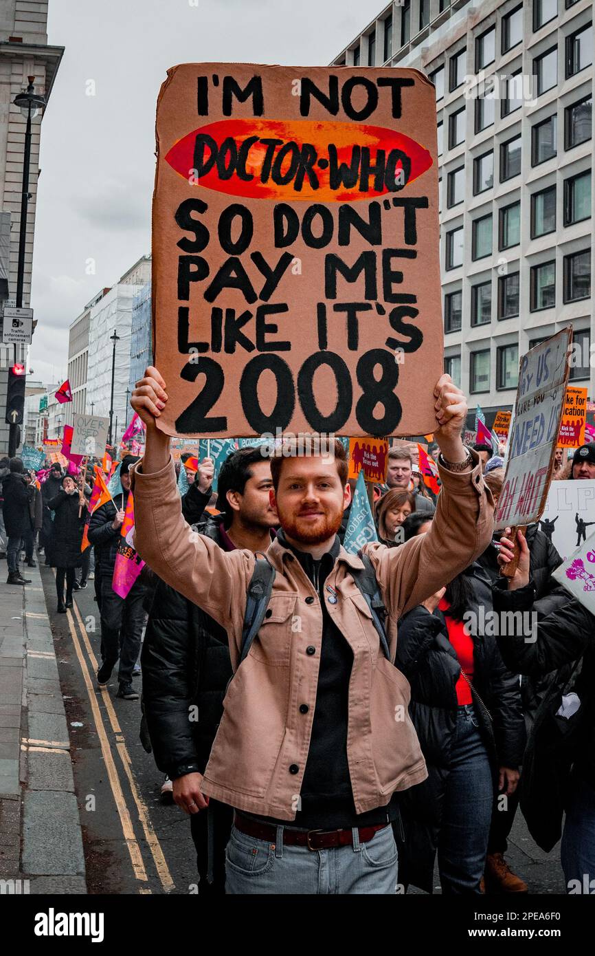 Teachers and public sector workers march in central London on a day of ...