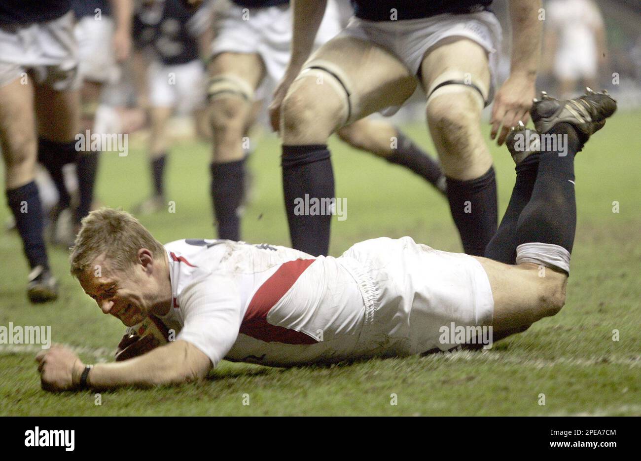 England's Jamie Noon scores his third try against Scotland during their ...