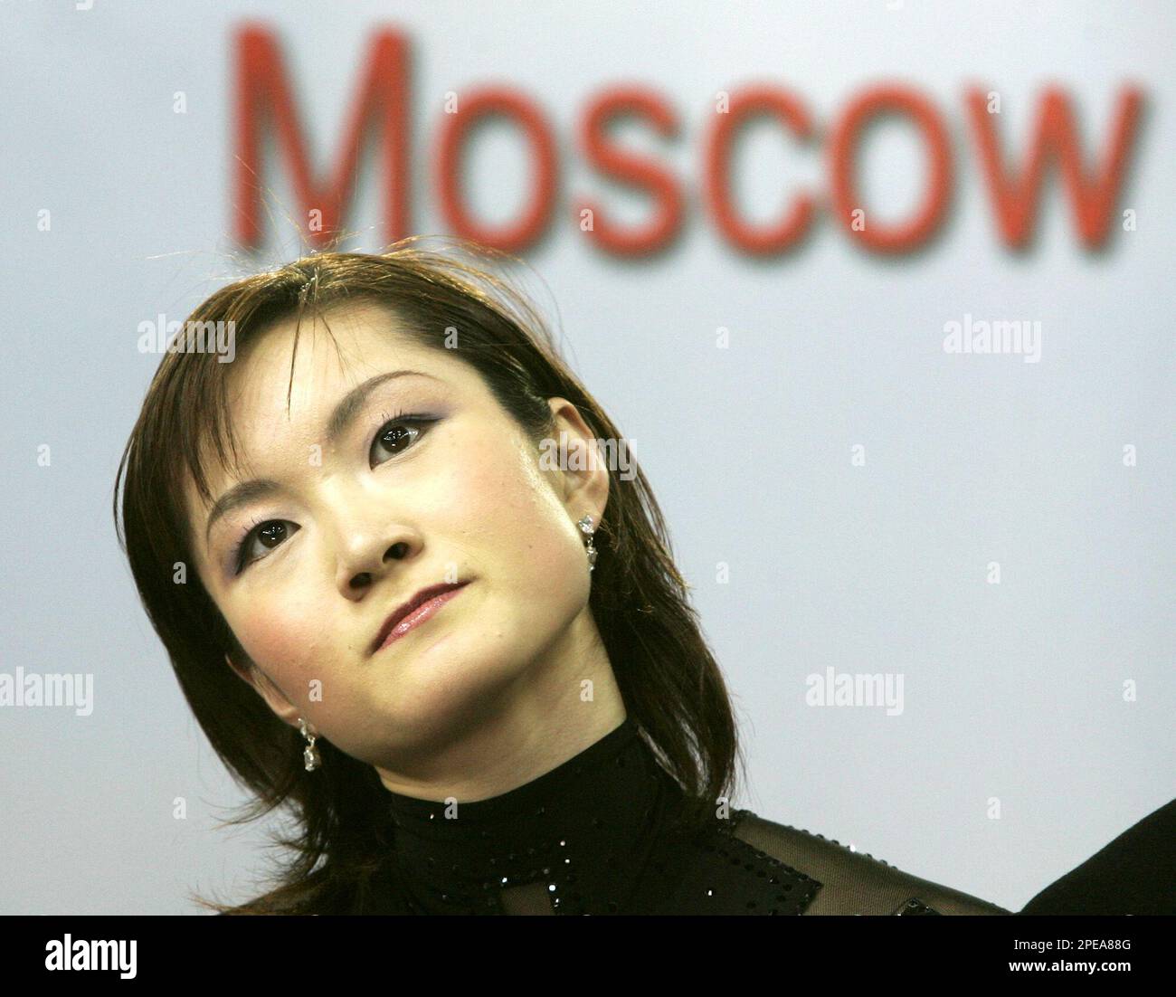 Japan's Shizuka Arokawa reacts to her marks at the World Figure Skating ...