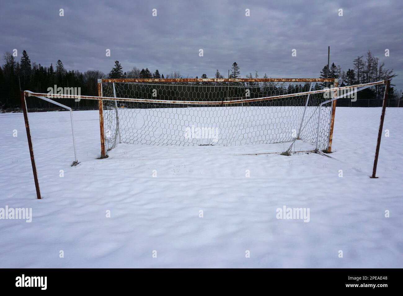 Rusted football posts and nets, Canada Stock Photo - Alamy