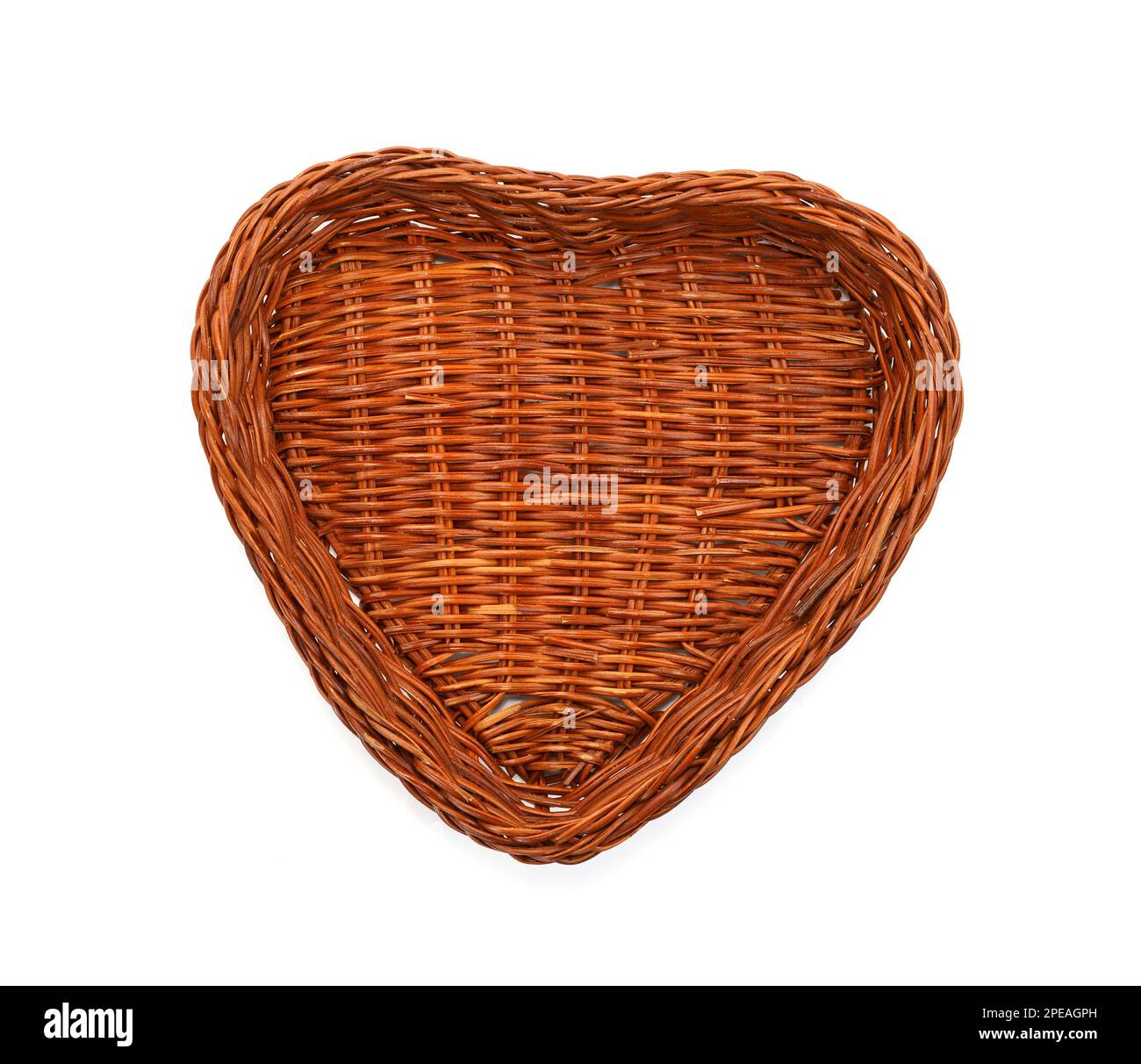Isolated Heart Shaped wicker basket. Empty Woven basket in the shape of ...