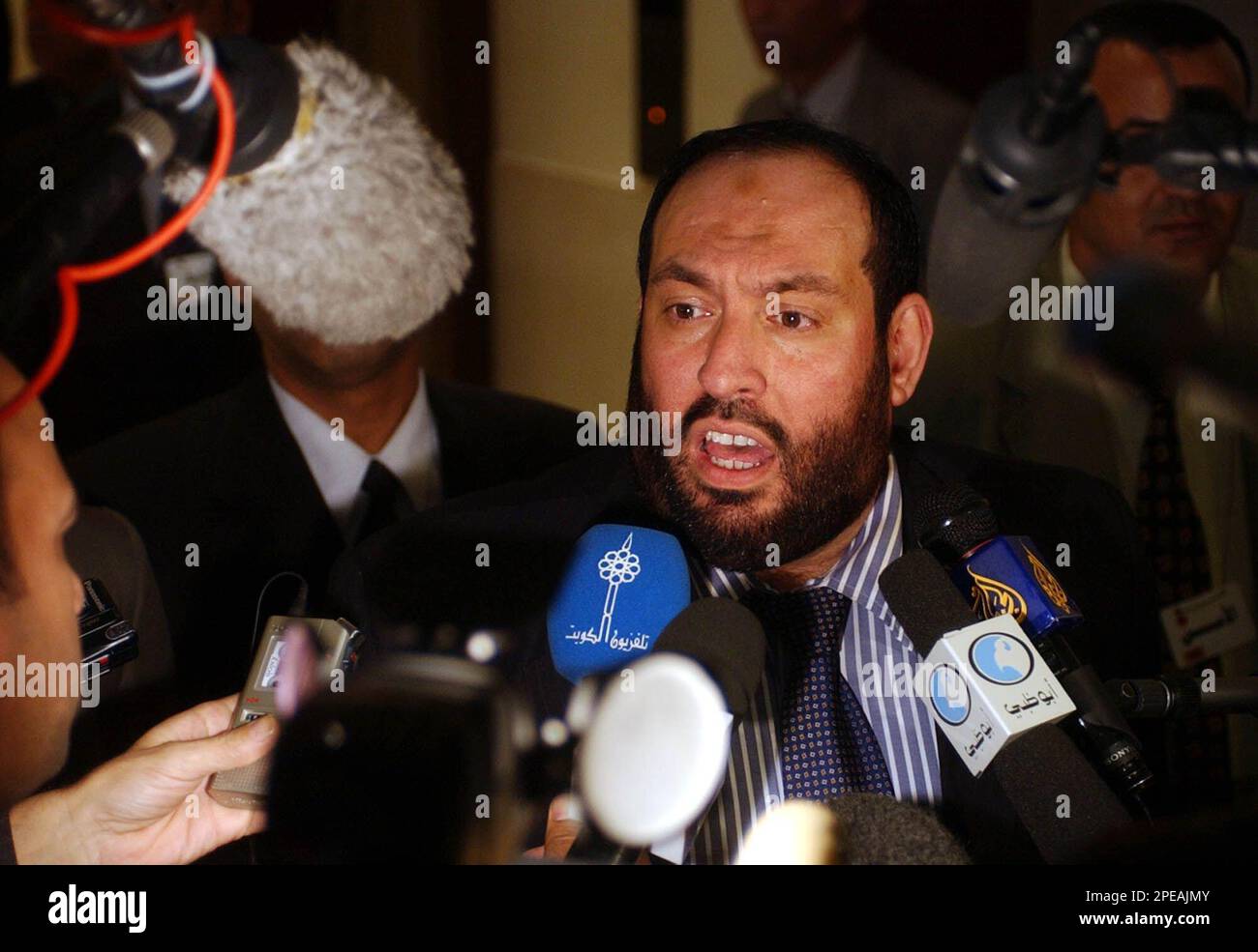 Senior Hamas official Mohammad Nazzal talks to reporters before the opening session the five-day ...