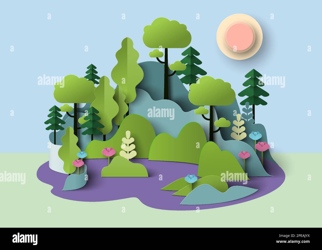 Summer forest nature landscape paper cut vector Stock Vector Image ...